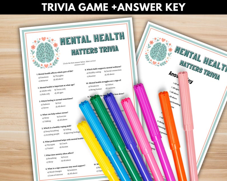 Mental Health Matters Trivia Game, Printable Mental Wellness Quiz With ...