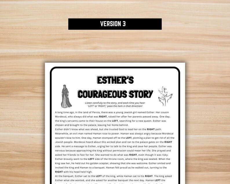Esther Bible Story Left Right Game | Printable Bible Game for Sunday ...