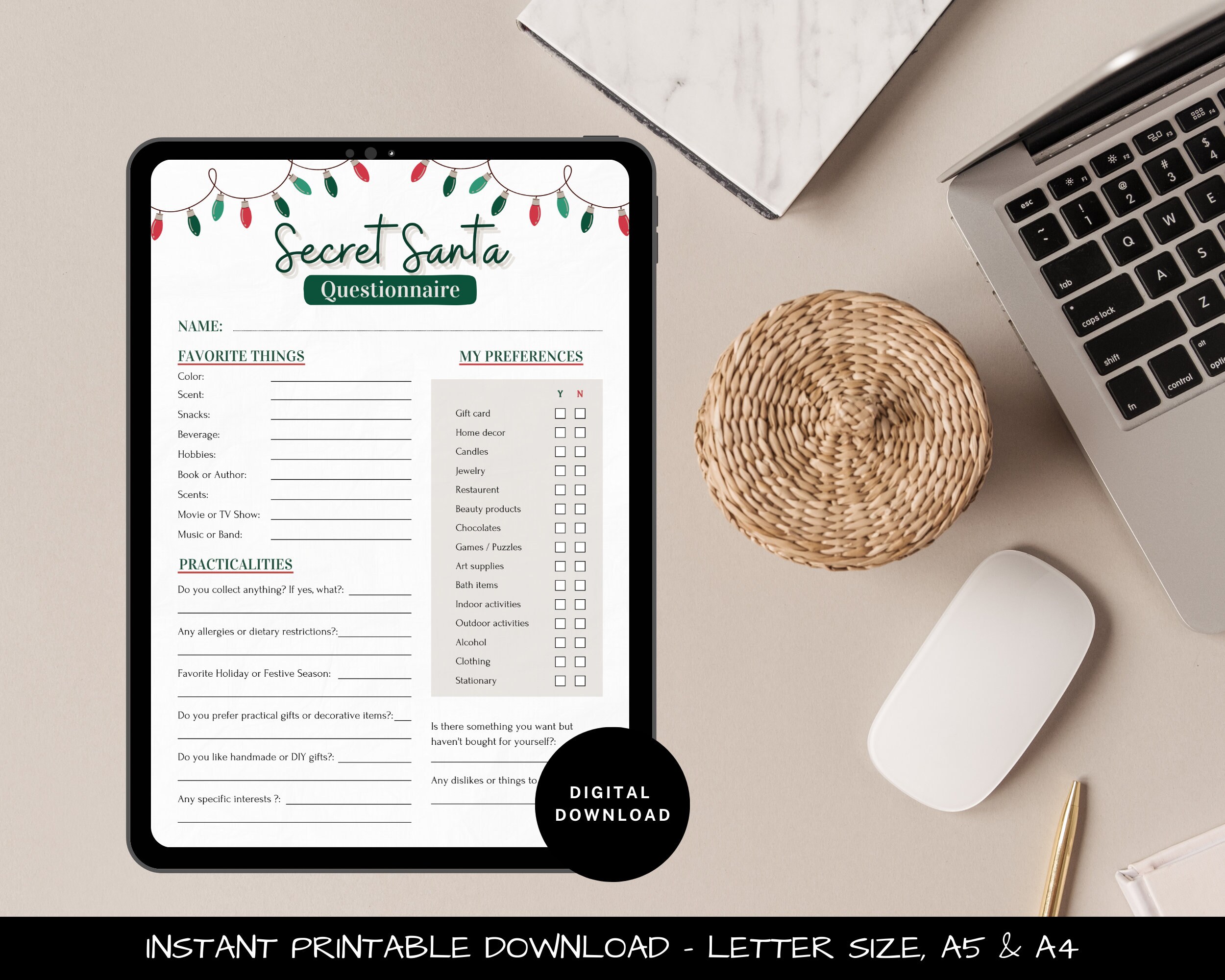 Secret Santa Questionnaire - Office Gift Exchange Form | Christmas Get ...