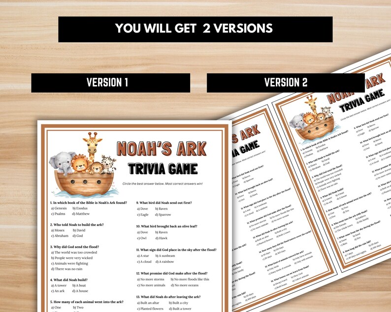 Noah's Ark Trivia Game Printable for Kids, Sunday School Games, Genesis ...