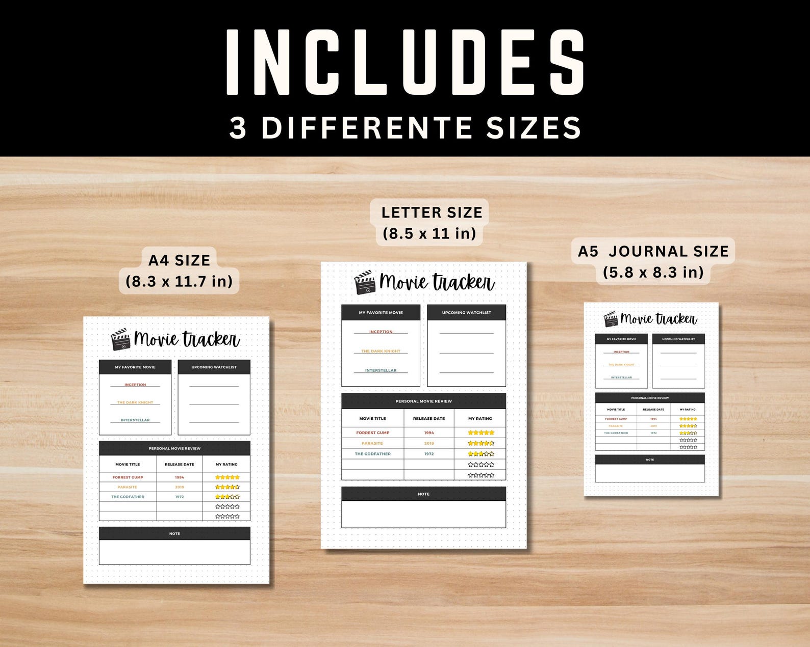 Printable Movie Tracker Journal Page - Film Log Planner Template for ...