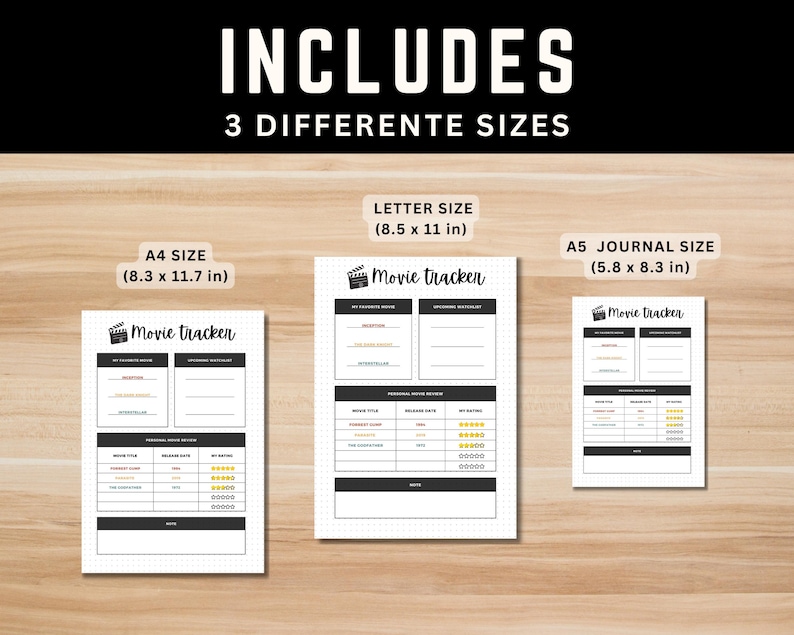 Printable Movie Tracker Journal Page - Film Log Planner Template for ...