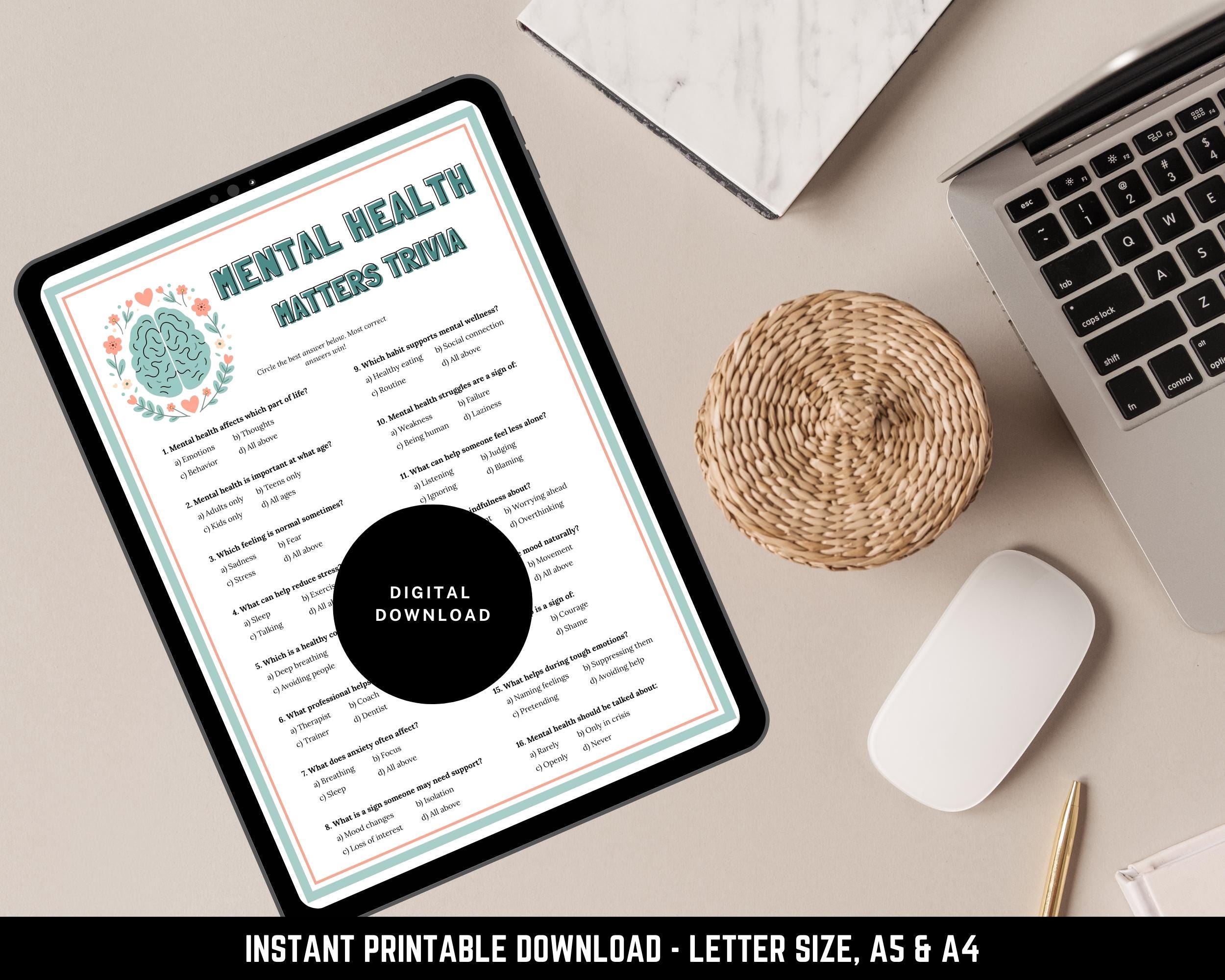 Mental Health Matters Trivia Game, Printable Mental Wellness Quiz With ...
