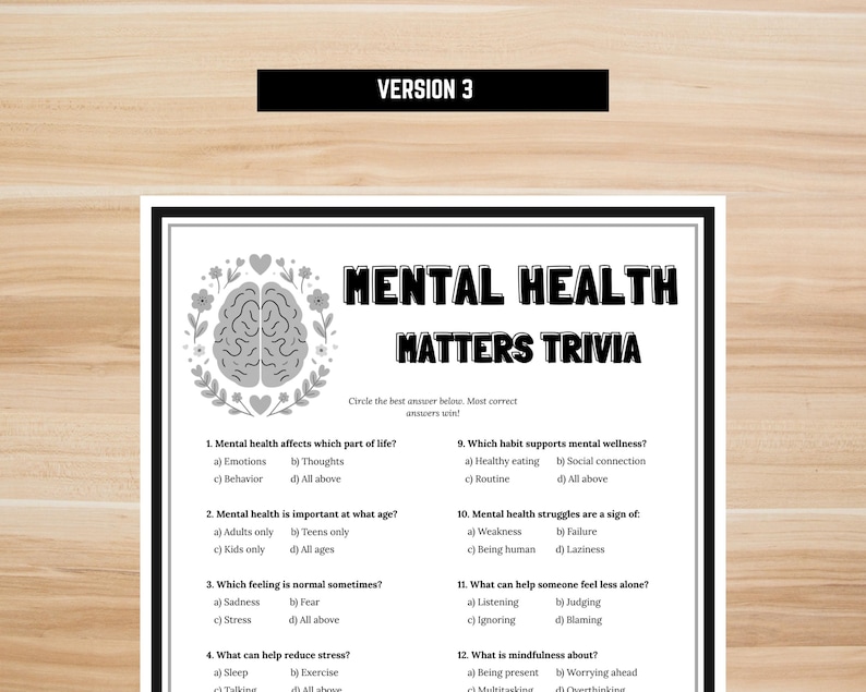 Mental Health Matters Trivia Game, Printable Mental Wellness Quiz With ...