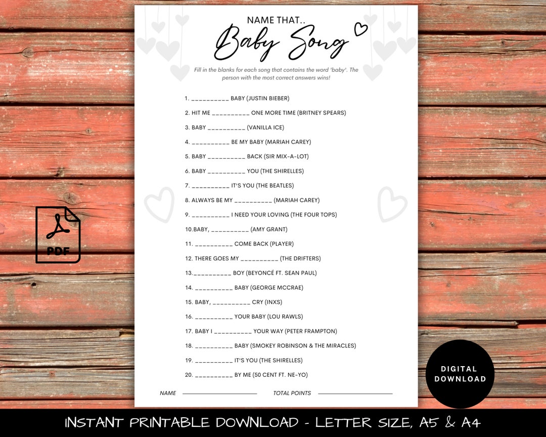 Name That Baby Song, Hearts Baby Shower Games - Etsy