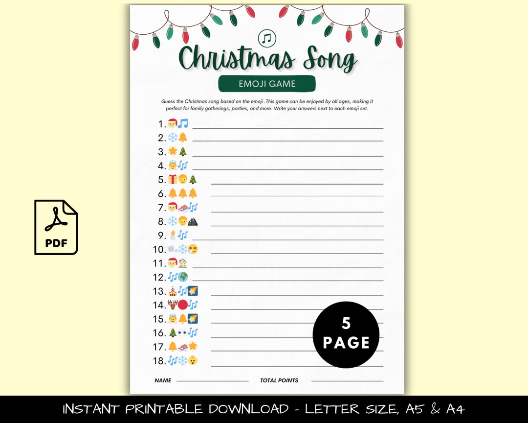 Christmas Song Emoji Pictionary | Christmas Song Emoji Game | Printable ...