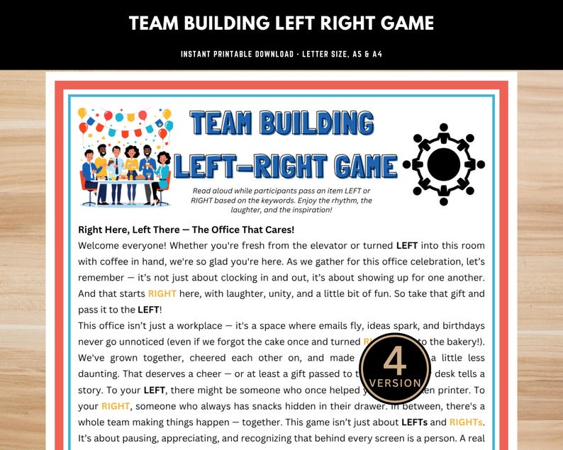 Team Building Left Right Game, Printable Office Party Icebreaker ...