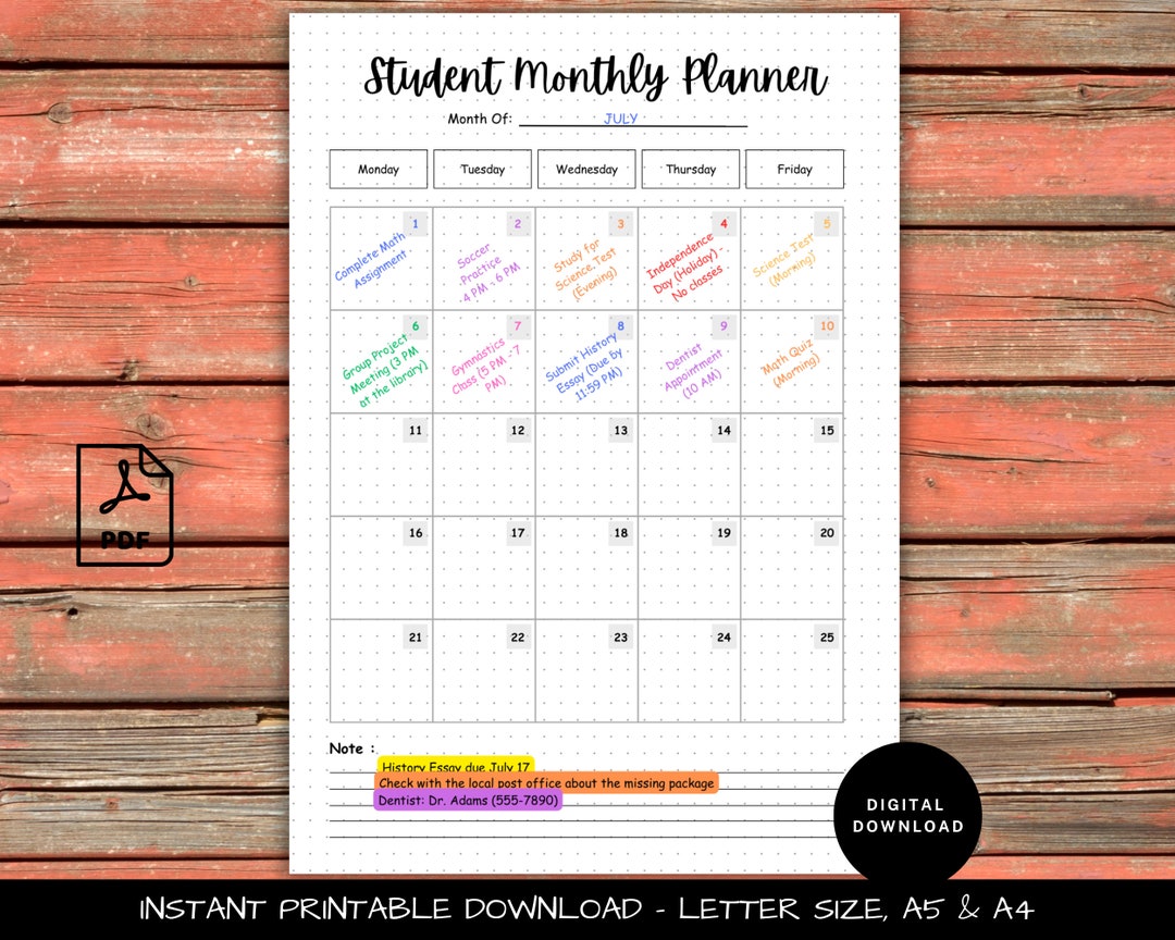 Printable Student Monthly Planner | Newspaper Page | Student Diary ...