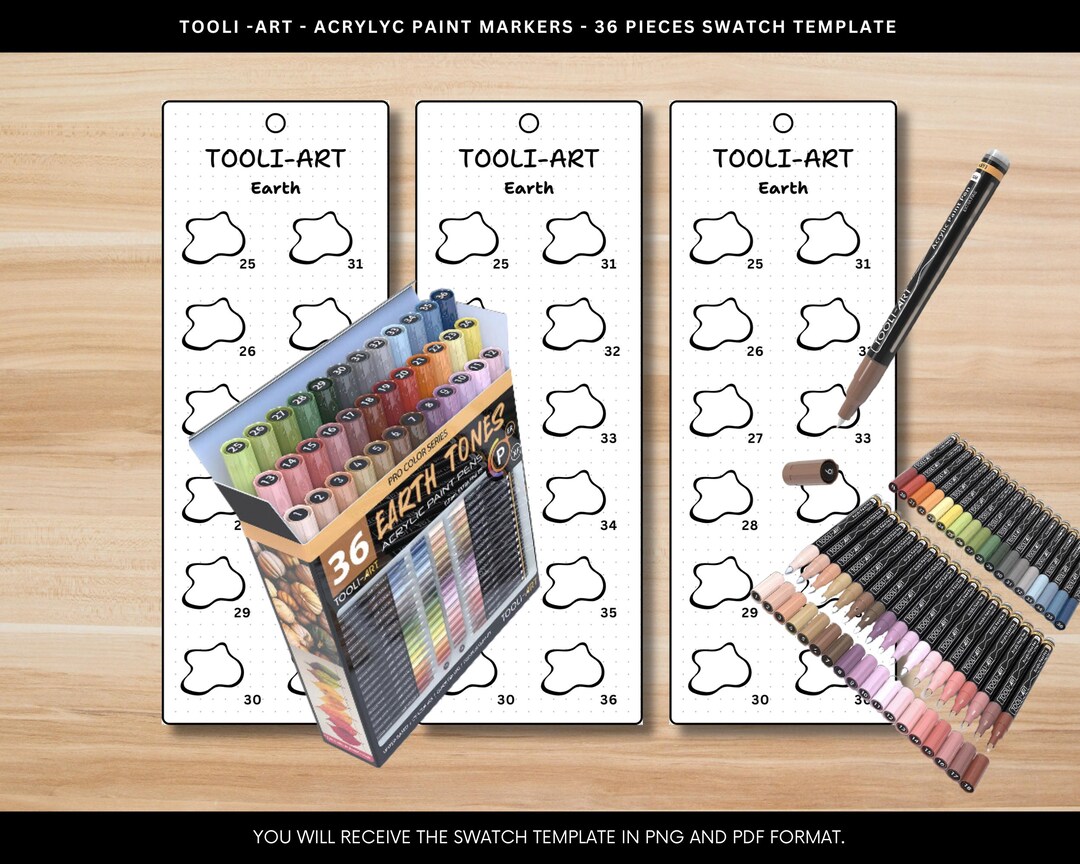 Tooli-art Skin and Earth Tone Swatch Template | 36-piece Acrylic Marker ...