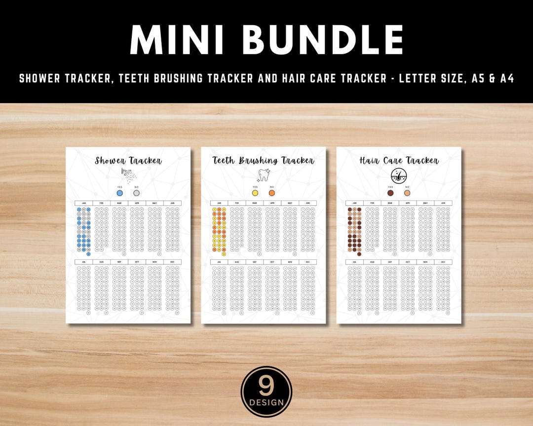 Printable Hygiene Tracker Bundle - Yearly Shower, Hair Care, and Teeth ...