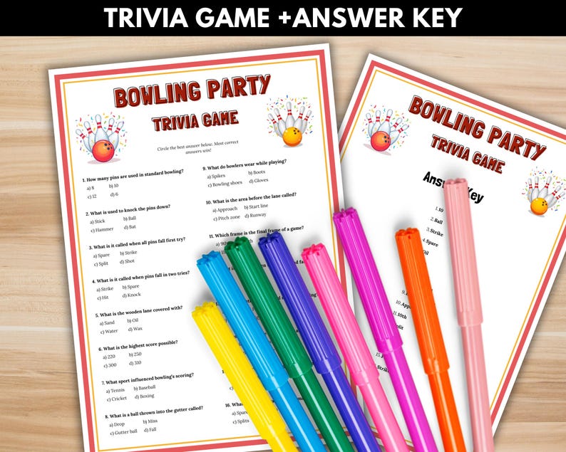 Bowling Party Trivia Game, Printable Bowling Birthday Game, Sports ...