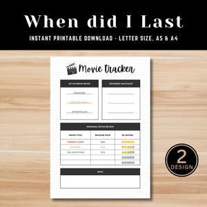 Printable Movie Tracker Journal Page Film Log Planner Template for ...