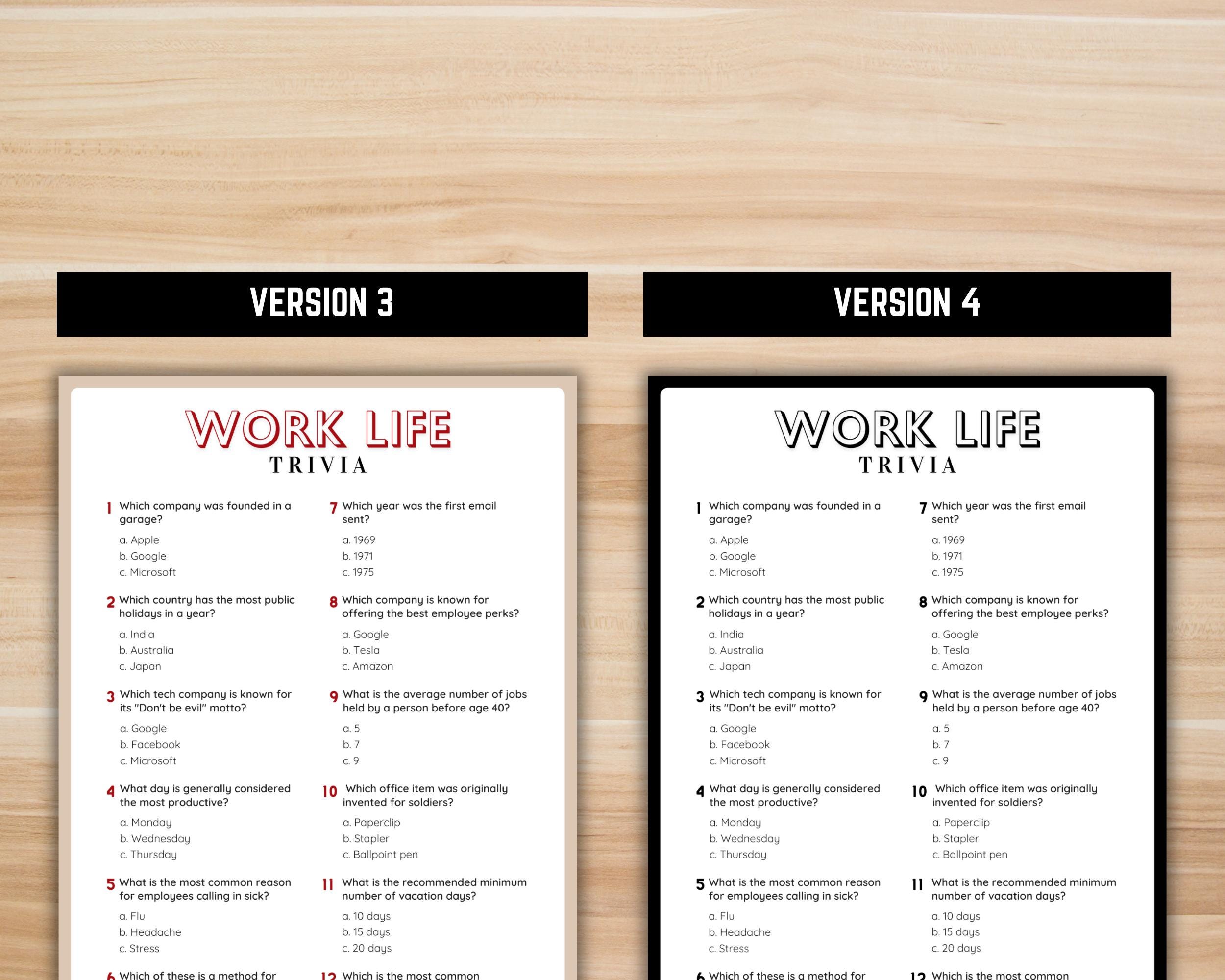 Work Trivia Game | Office Party Game | Printable Work Game for Team ...