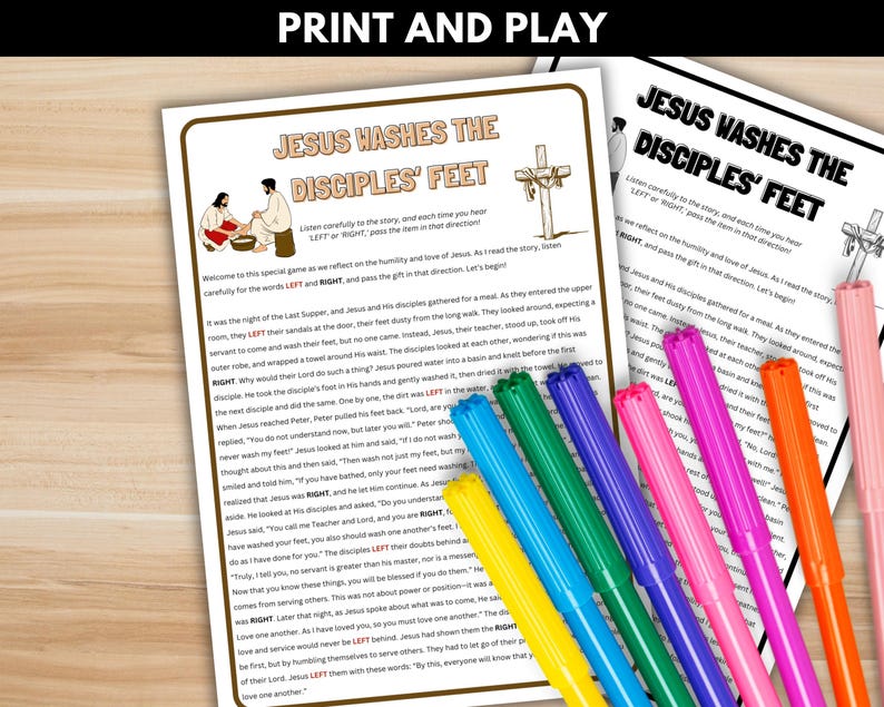 Jesus Washes the Disciples’ Feet Left Right Game - Printable Bible ...