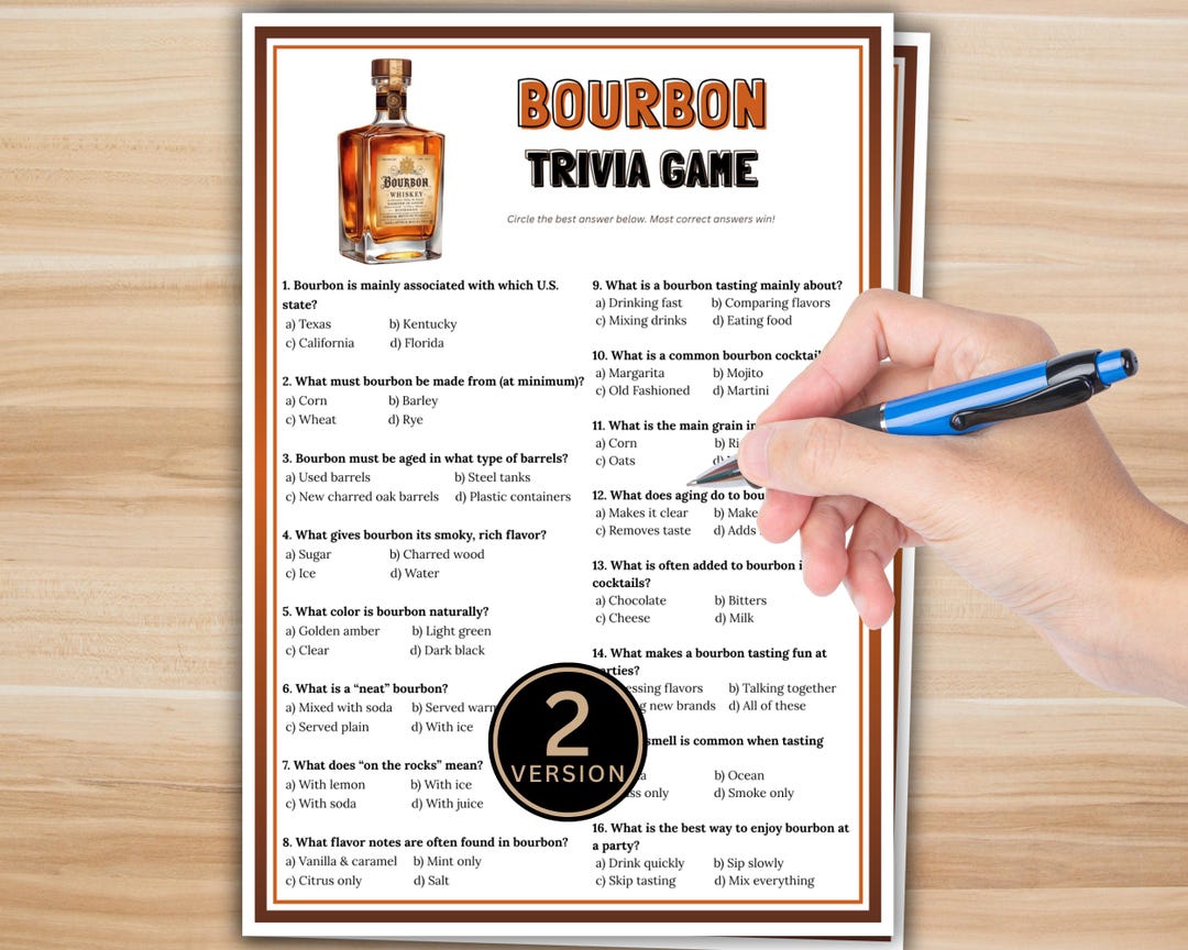 Bourbon Trivia Game Printable for Adults - Whiskey Tasting Game ...