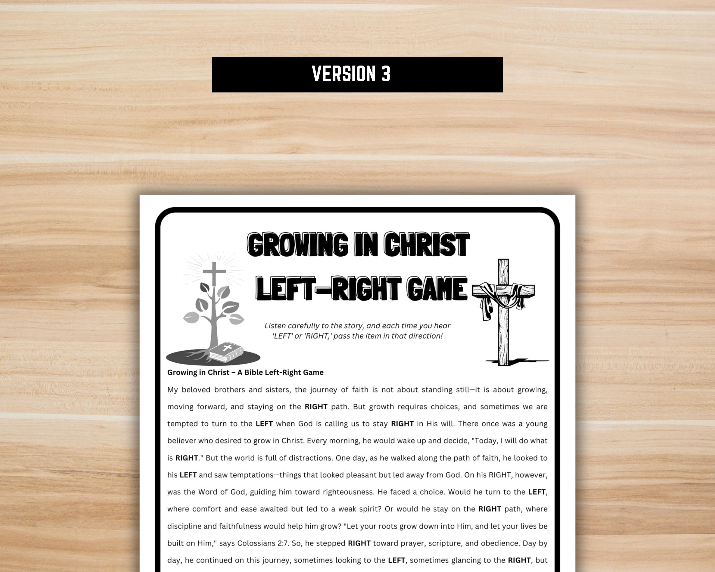 Growing in Christ Left Right Game - Printable Bible Study and Church ...