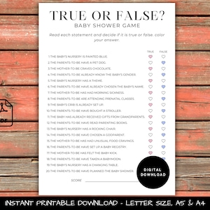 Baby Shower True or False Game, Printable and Editable Template ...