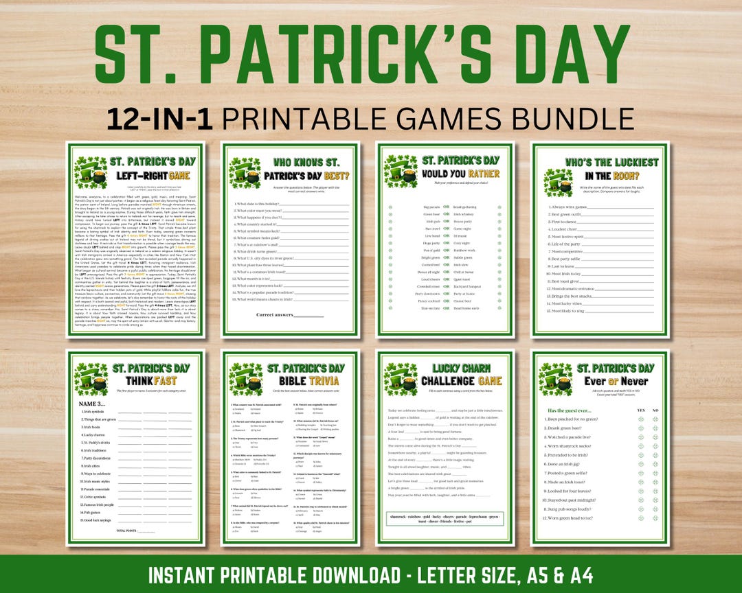 Printable St Patricks Day Games Bundle, 12 Saint Patricks Day Party ...