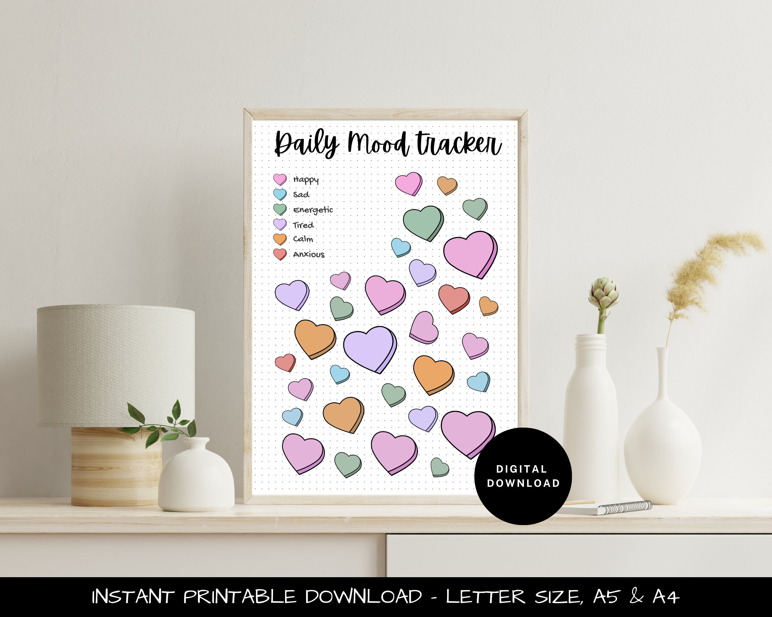 Printable Heart Mood Tracker - Candy Hearts Journal Page - Feelings ...