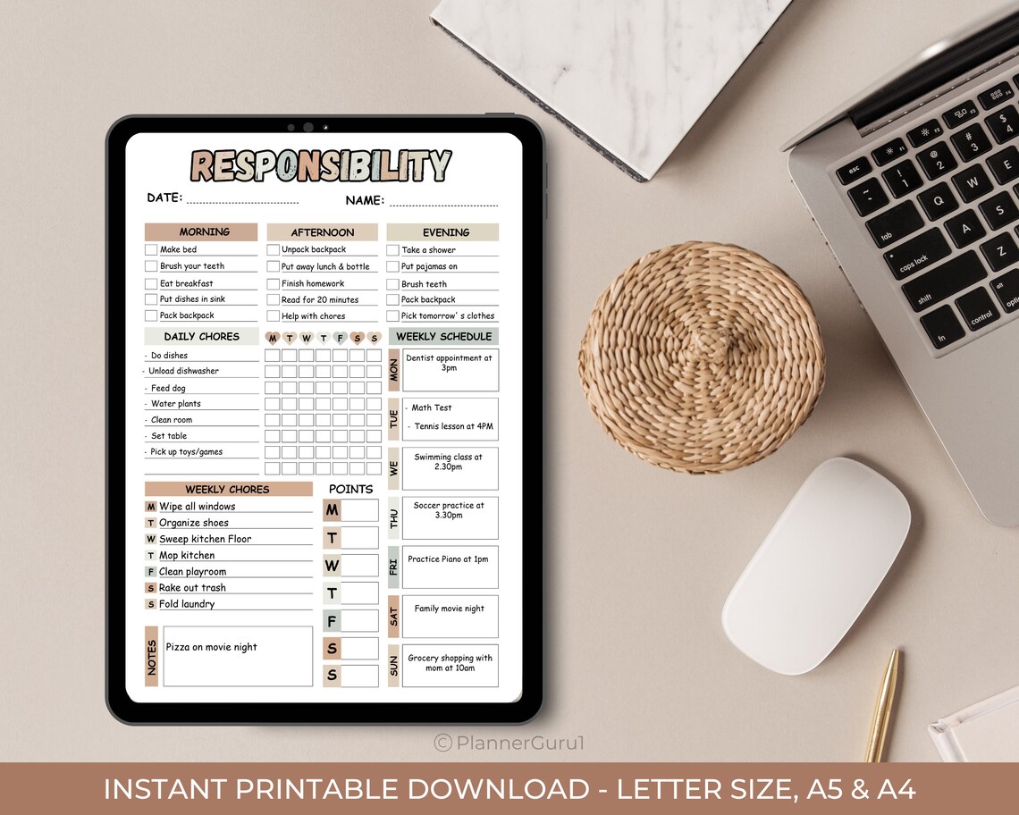 Editable Task Sheets for Kids Printable Daily Weekly Responsibility ...