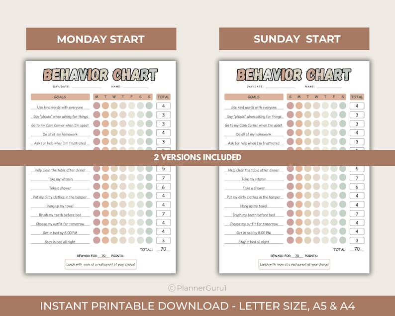 Kids Behavior & Chore Chart - Printable Daily Behavior Tracker - Reward ...