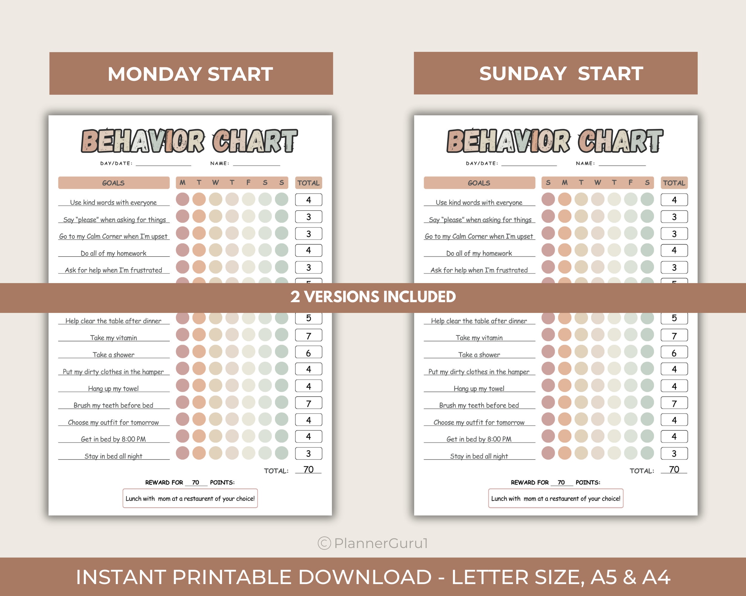 Kids Behavior & Chore Chart - Printable Daily Behavior Tracker - Reward ...