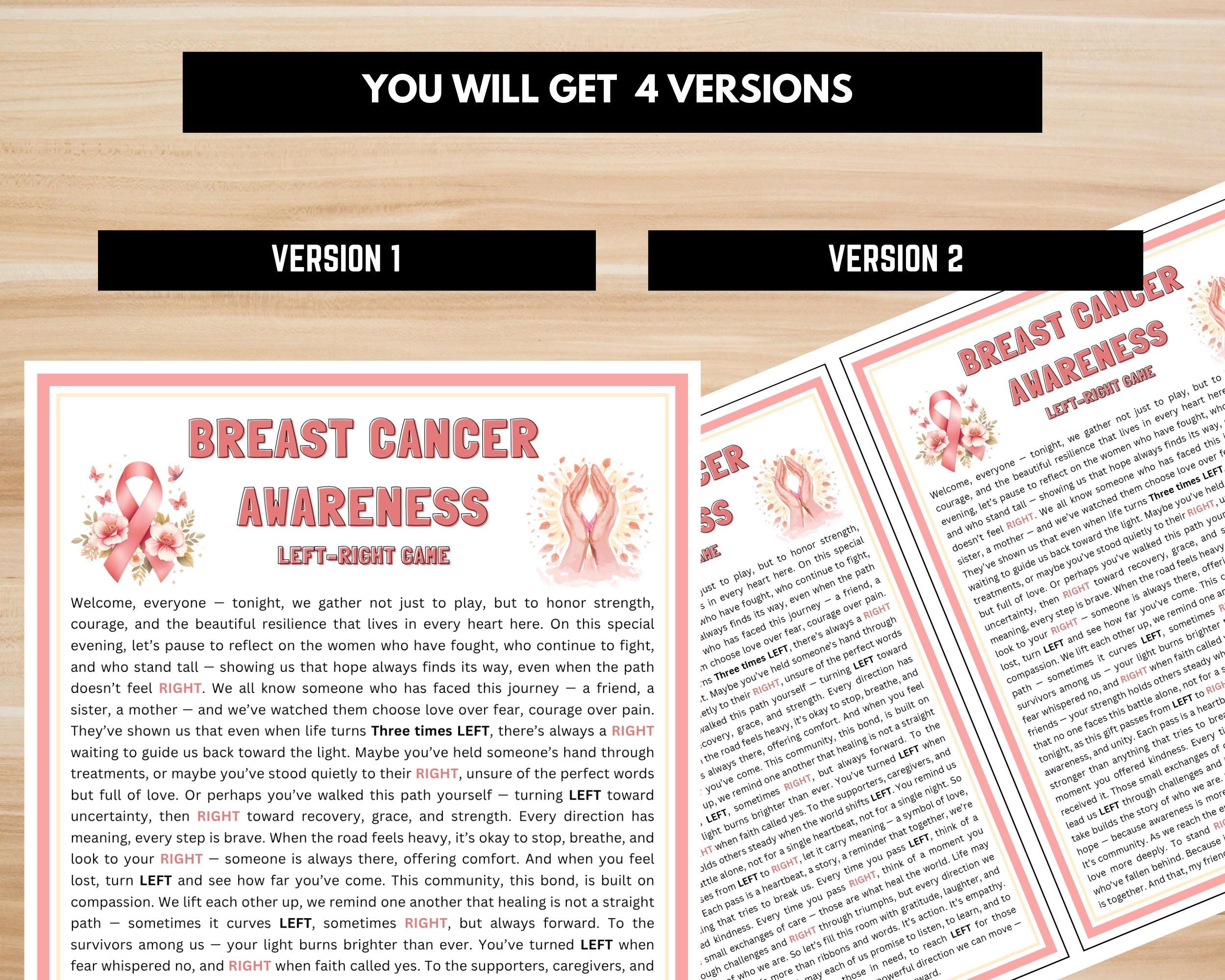 Breast Cancer Awareness Left Right Game Printable – Pass the Gift Story ...
