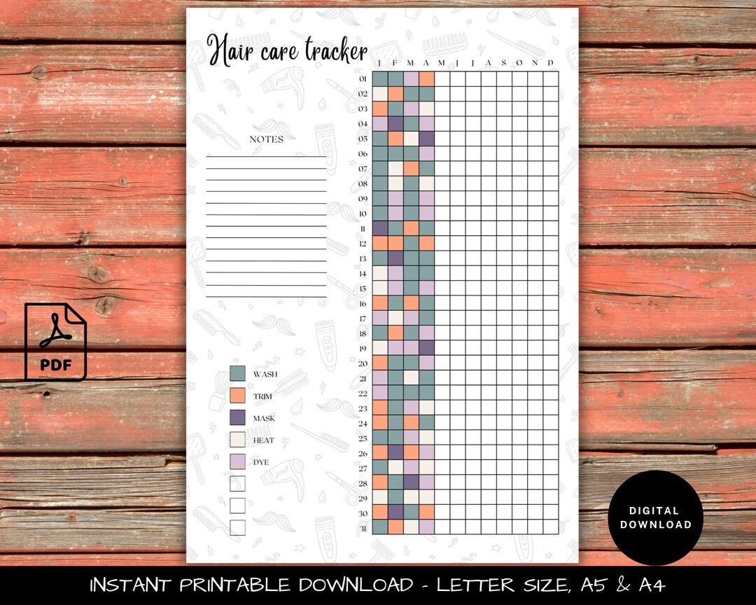Bullet Journal A5 Hair Care Tracker, Printable Journal Page for Hair ...