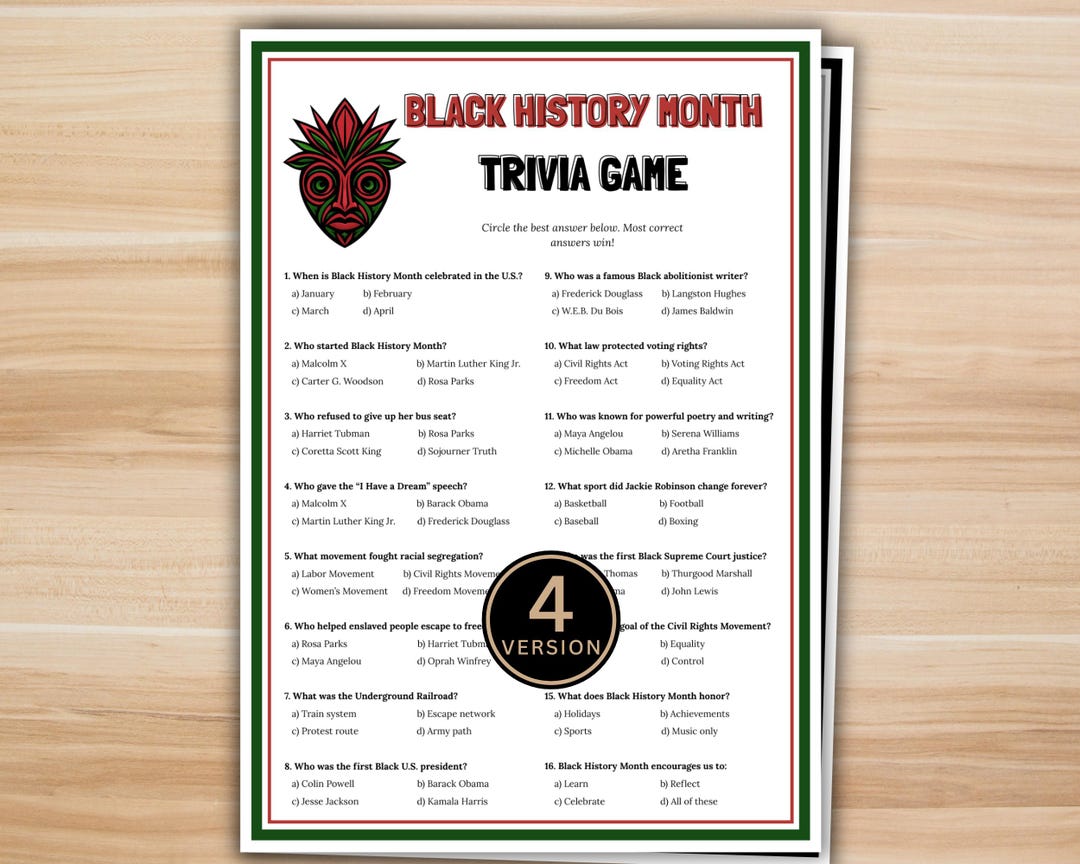 Black History Month Trivia Game Printable | Fun Black History Quiz for ...