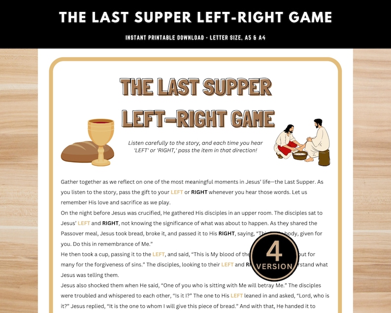 The Last Supper of Jesus Christ Left Right Game | Printable Bible Study ...