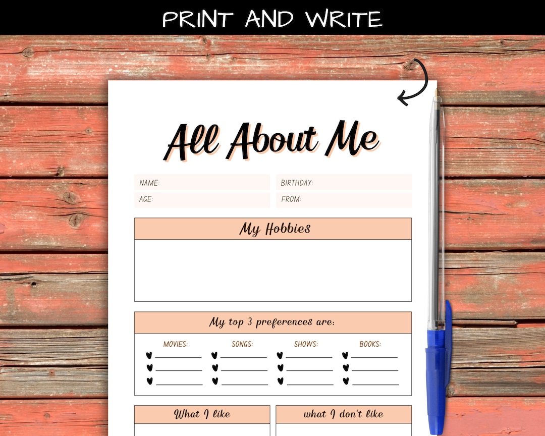 Discover Yourself Daily! About Me Journal Page - Printable Hobby ...