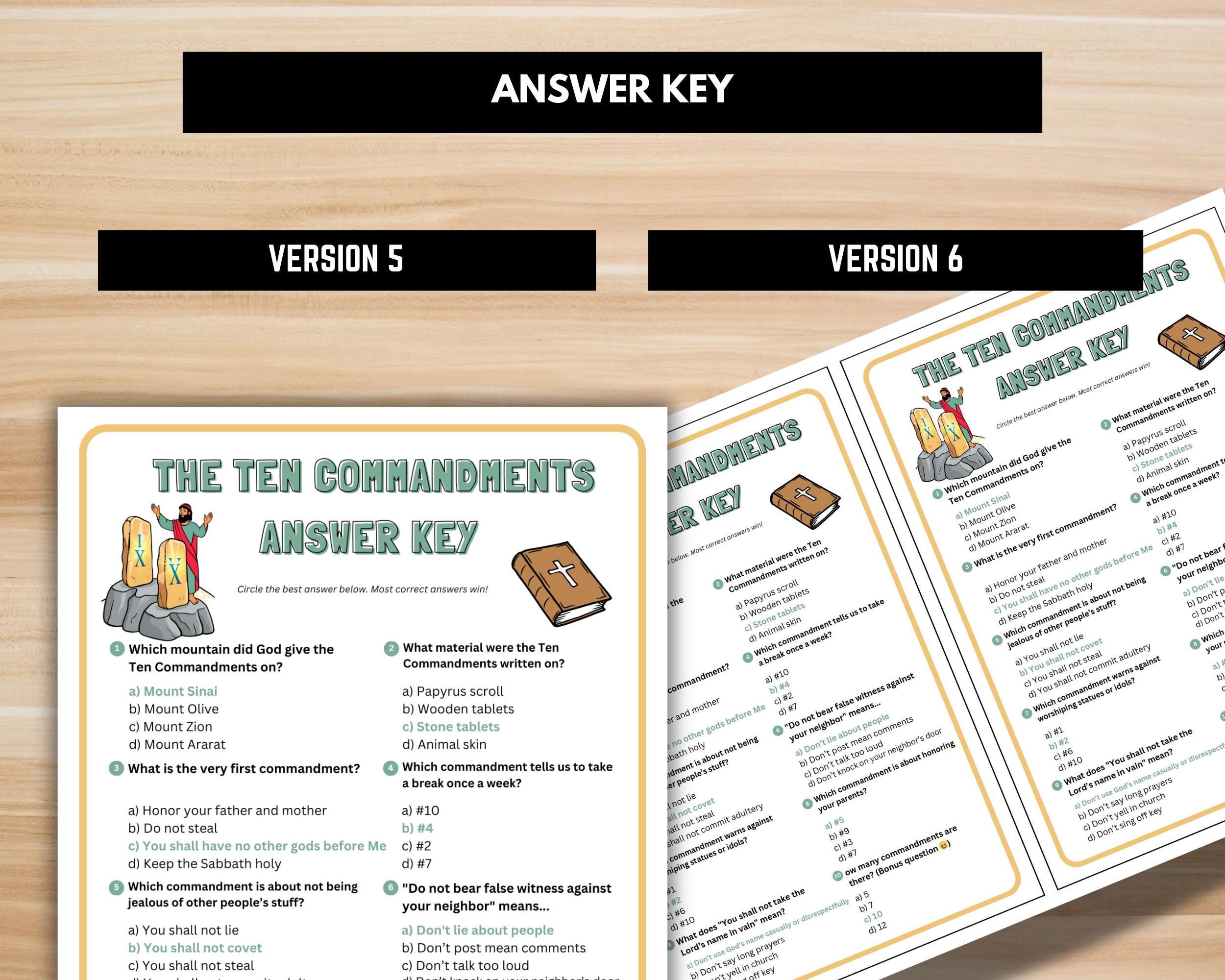 The Ten Commandments Trivia Game - Printable Christian Bible Game for ...