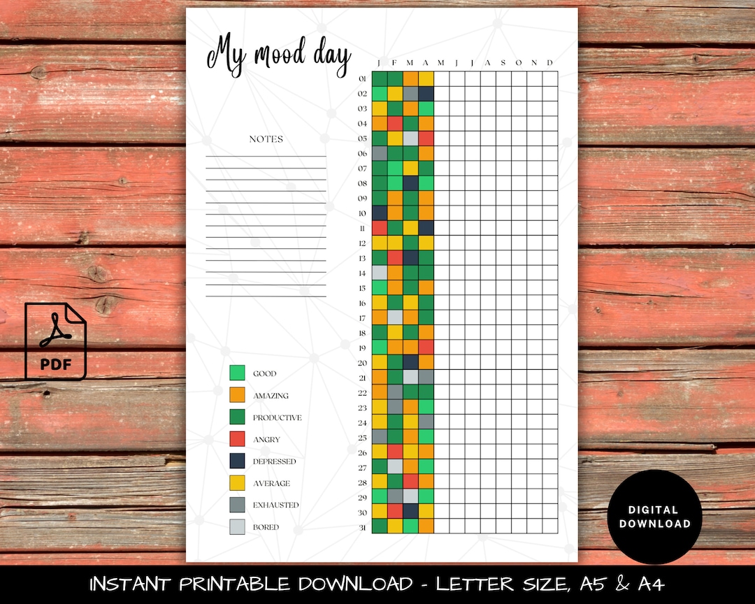 Printable Bullet Journal Mood Tracker Template - A5 Daily Tracker Page ...