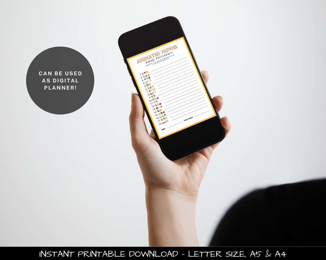 Animated Movies Emoji Pictionary Game - Fun Printable Party Game for ...