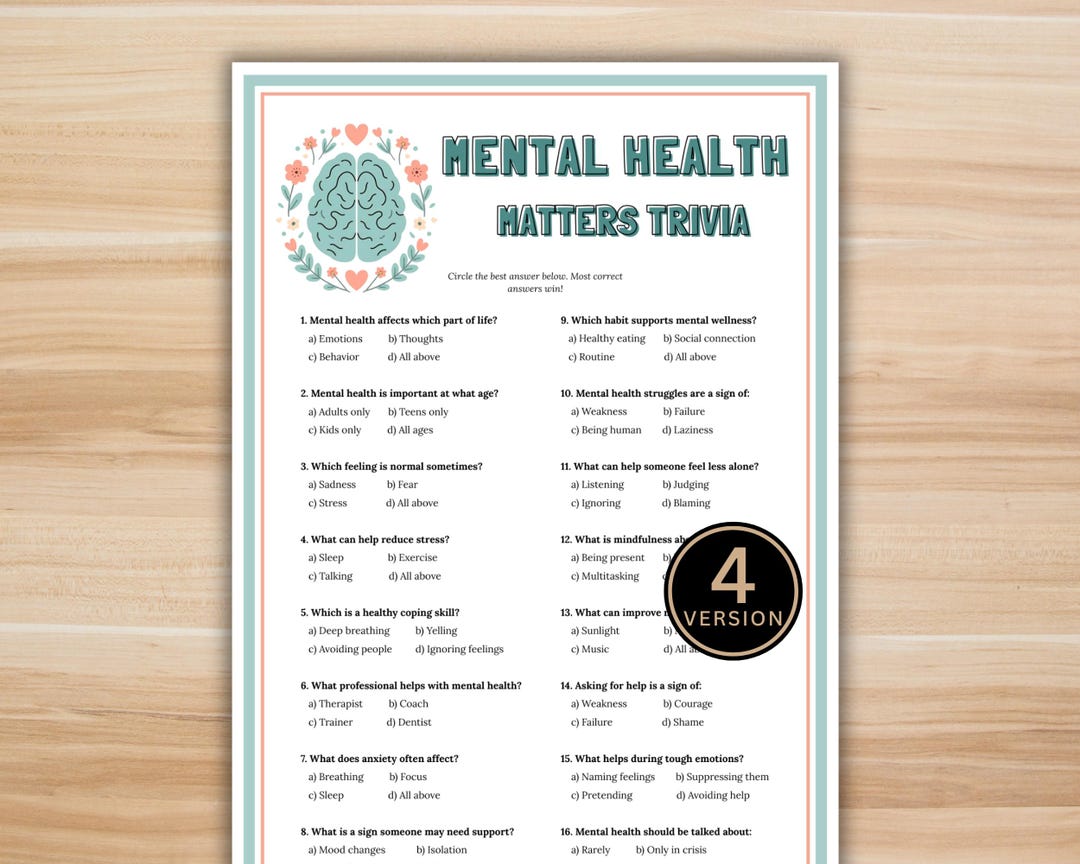 Mental Health Matters Trivia Game, Printable Mental Wellness Quiz With ...