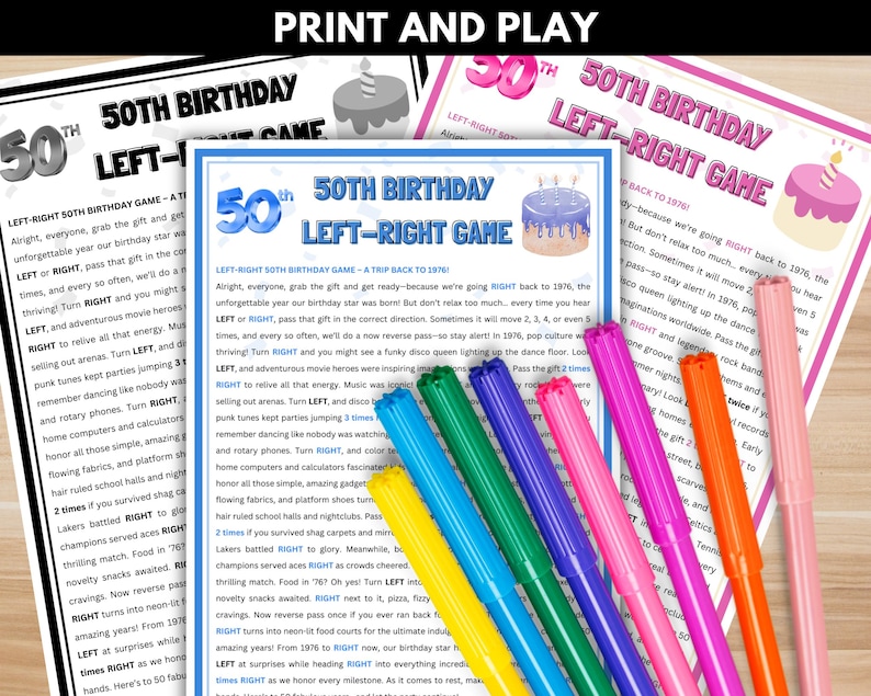 50th Birthday Left Right Game, Born in 1976 Party Game, Printable Left ...