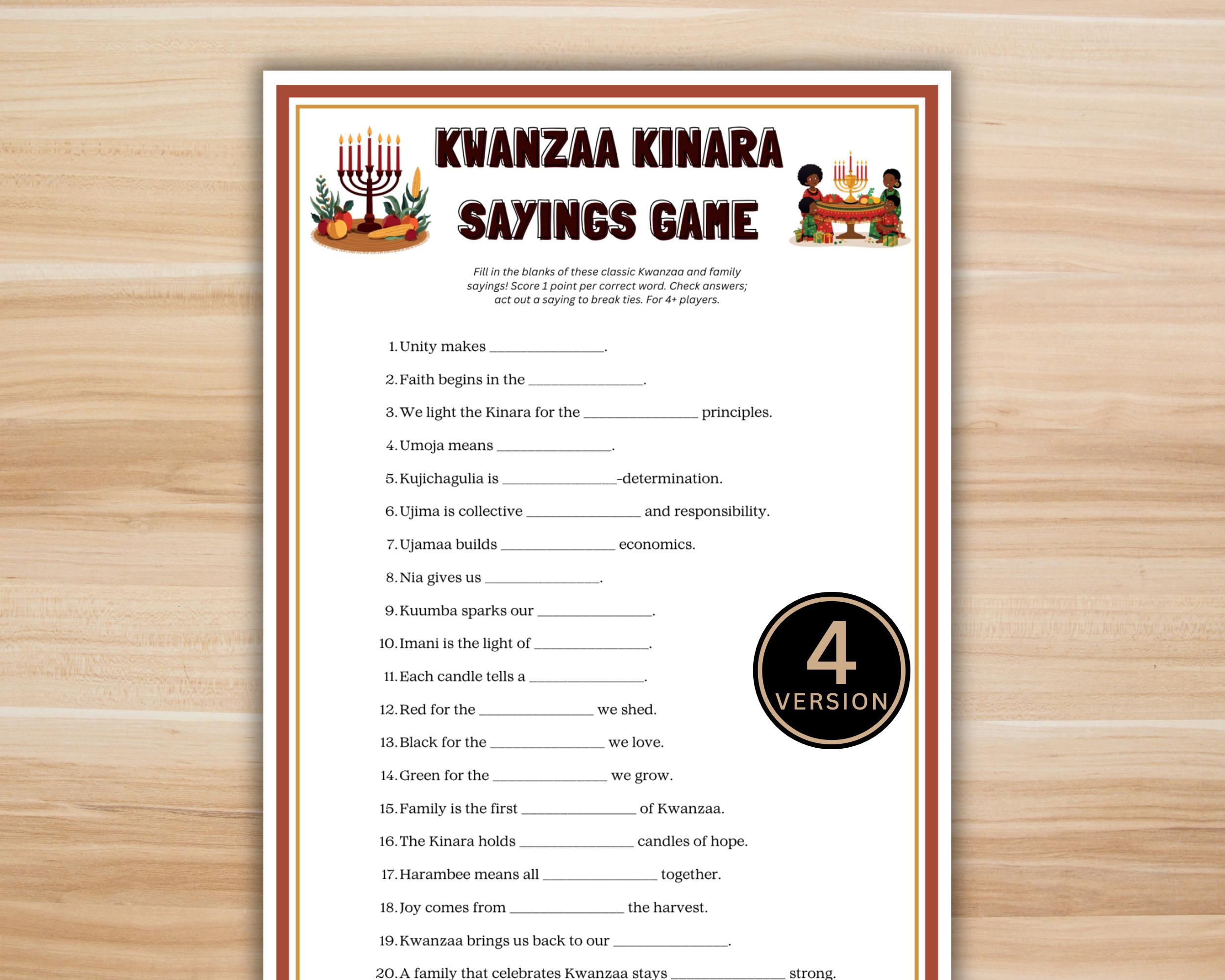 Kwanzaa Kinara Sayings Game | Printable Kwanzaa Activity | African ...