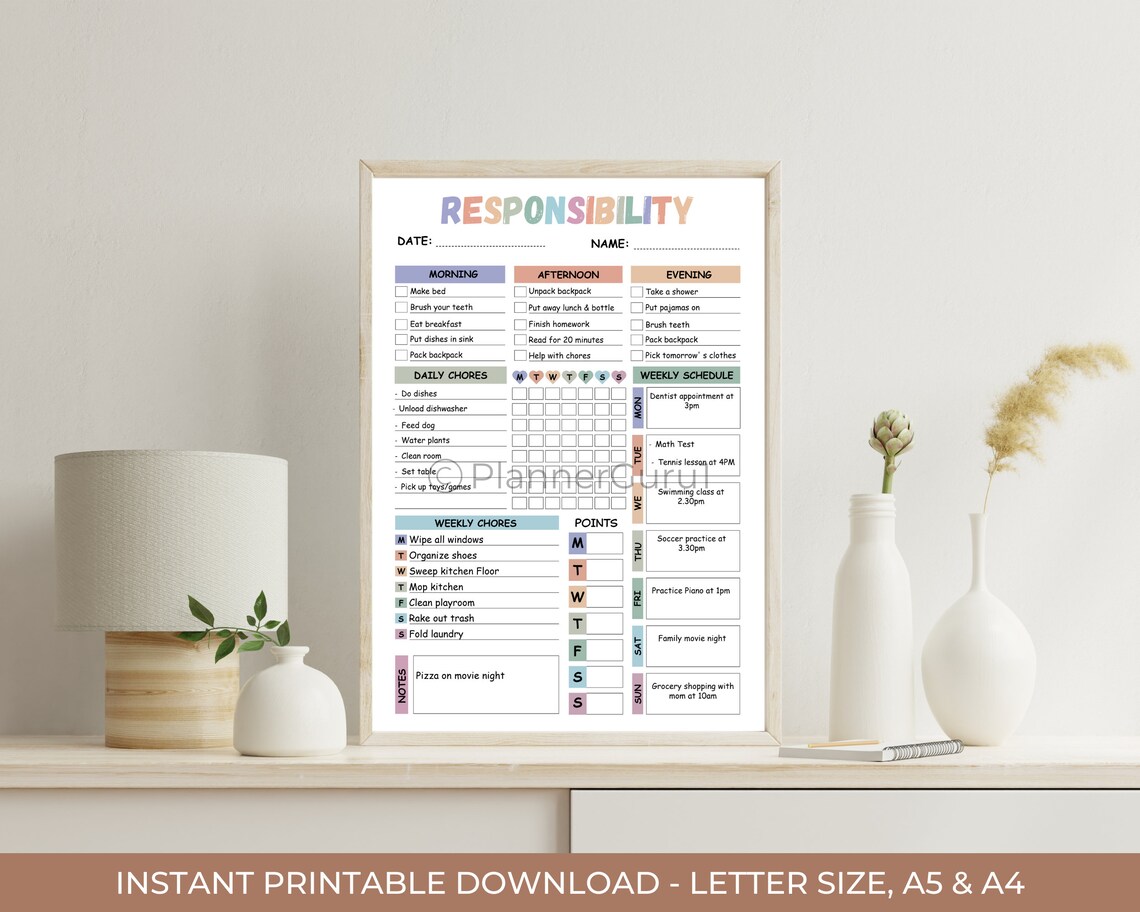 Editable Task Sheets for Kids Printable Daily Weekly Responsibility ...