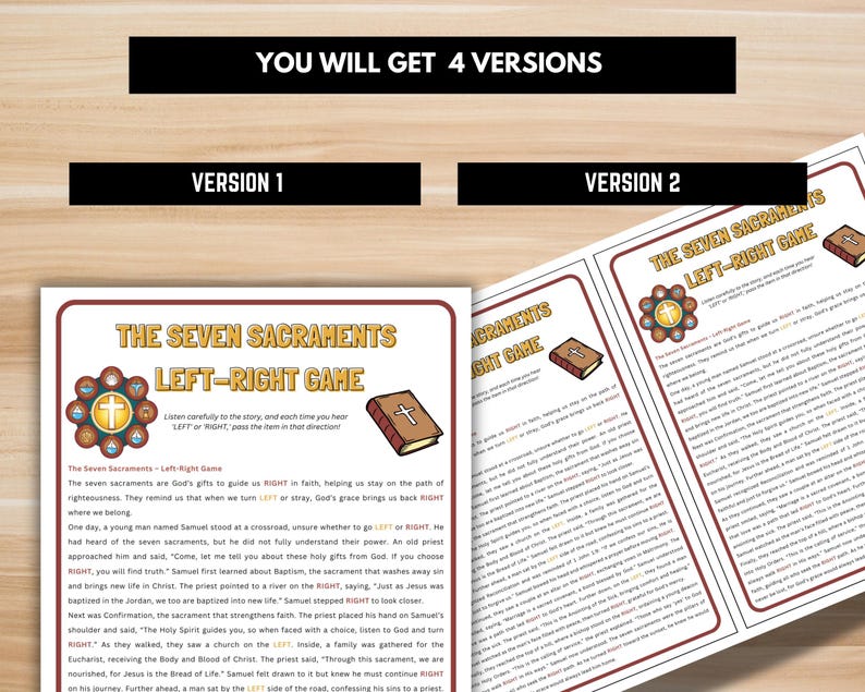 The Seven Sacraments Left-right Game – Catholic Party Game, Bible Story ...