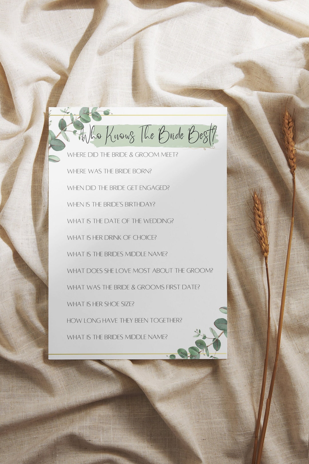 Hen Party Games Printable Who Knows the Bride Best Quiz - Etsy