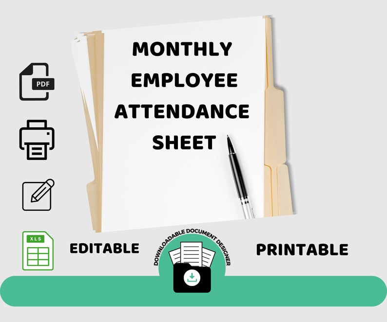 Monthly Employee Attendance Sheet, Spreadsheet Template - Etsy