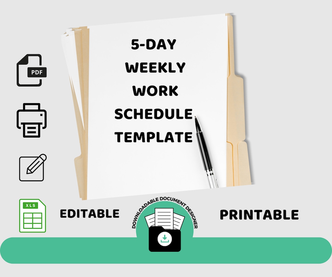 5-day Weekly Work Schedule Template - Etsy