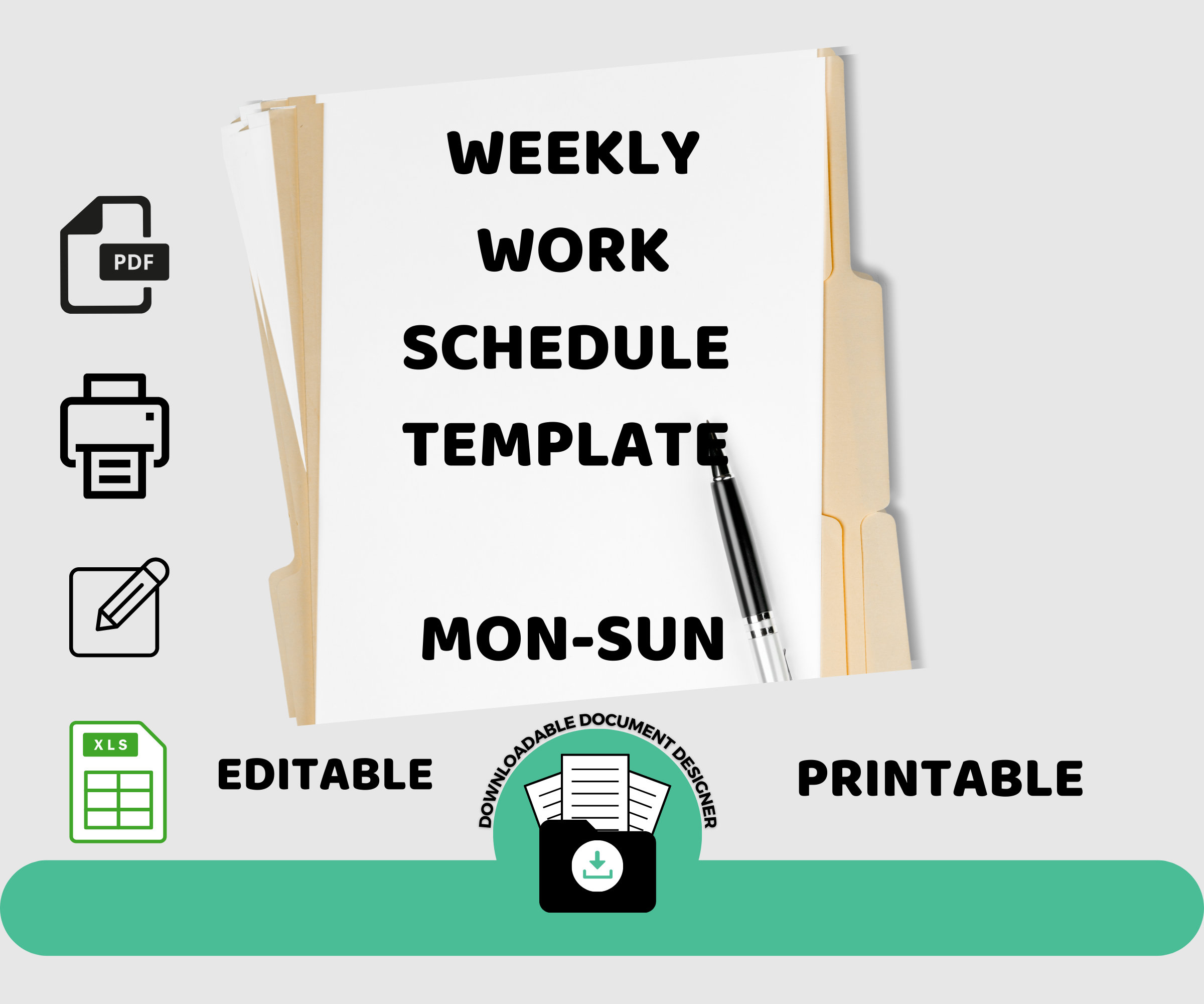 Weekly Work Schedule Template, Mon-sun Weekly Schedule - Etsy