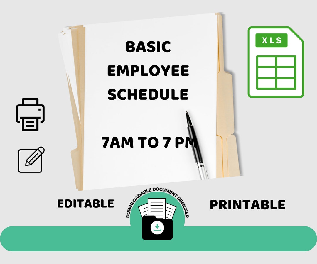 Basic Employee Schedule Template: 7 AM to 7 PM (digital Download) - Etsy