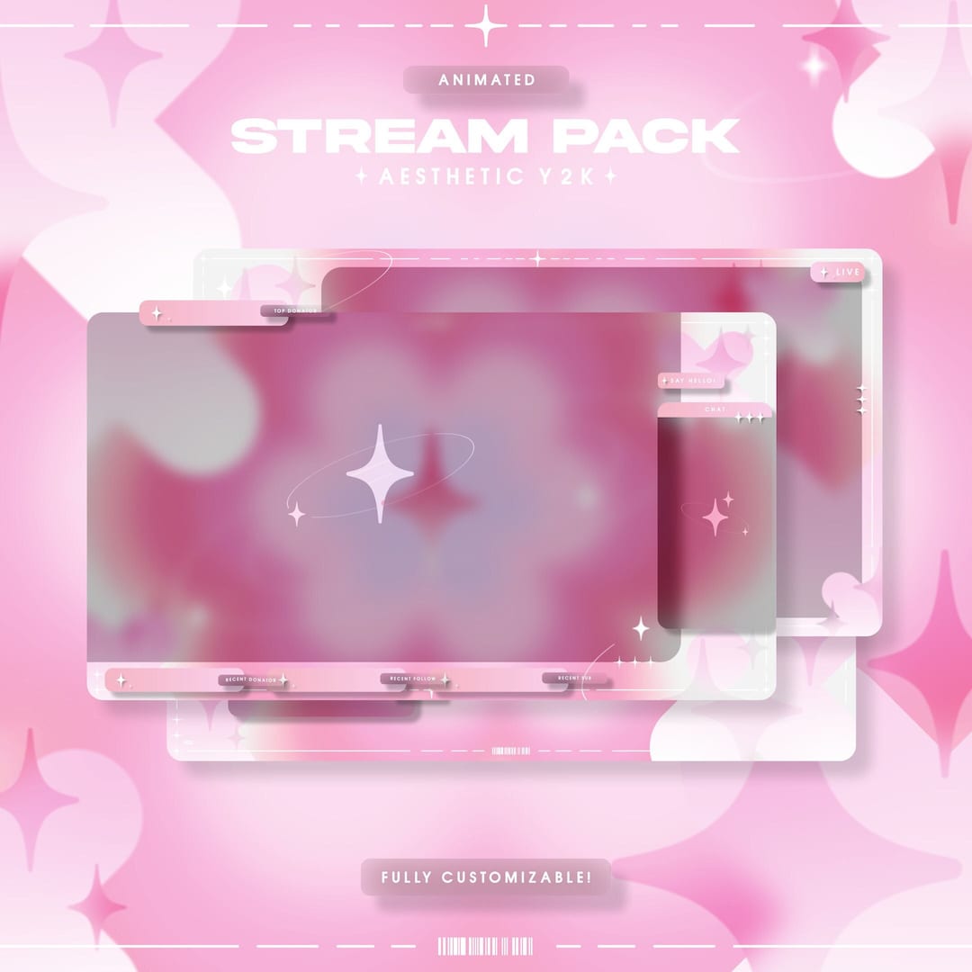 Aesthetic Y2K Pink | Animated Stream Overlay Pack - Etsy