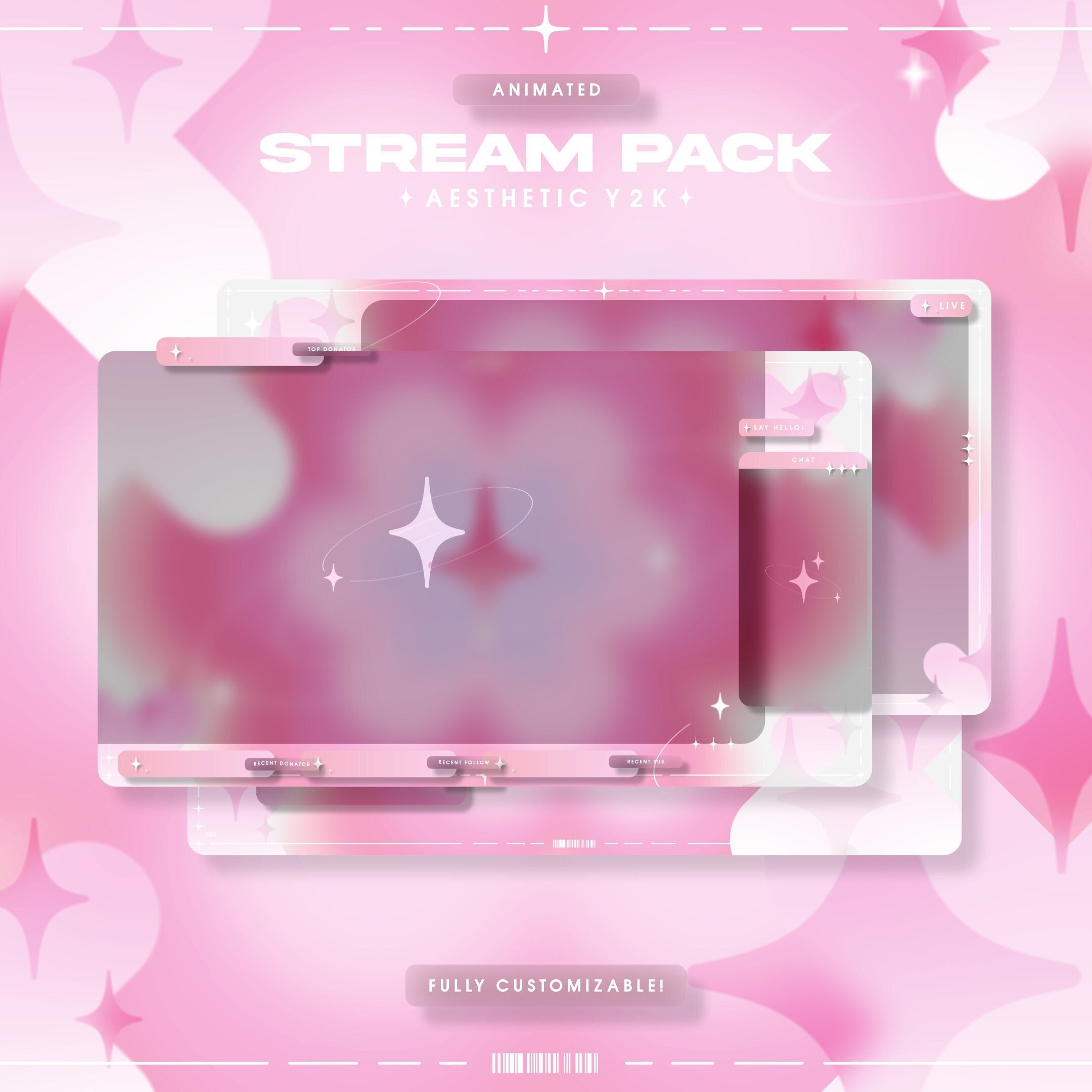 Aesthetic Y2K Pink | Animated Stream Overlay Pack - Etsy