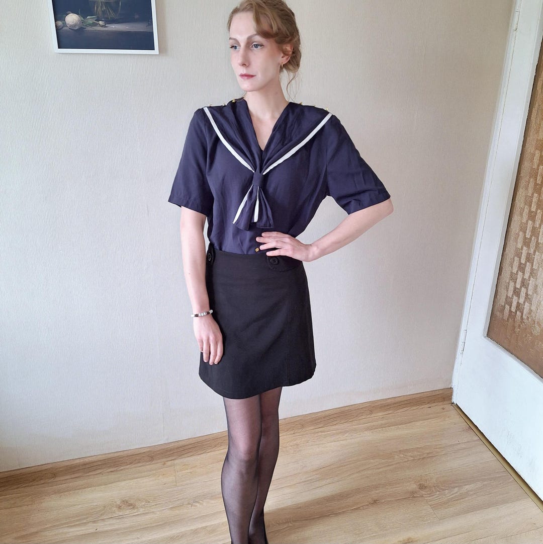 Vintage 1990s Preppy Ladies Short Sleeved Blouse With Sailor Collar ...