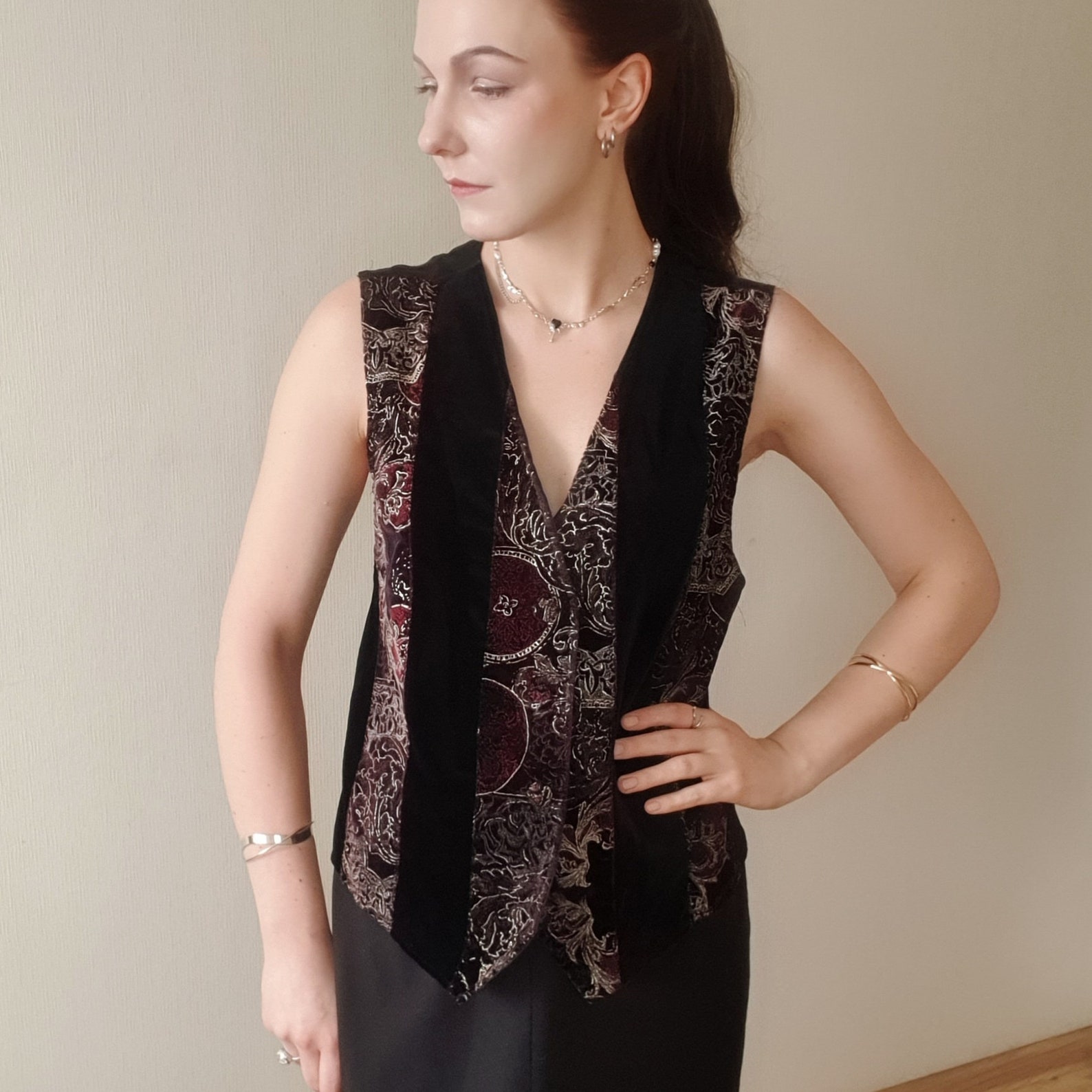 Vintage 90s Velvetlike Waistcoat With Abstract Print Contrast Panels - Etsy