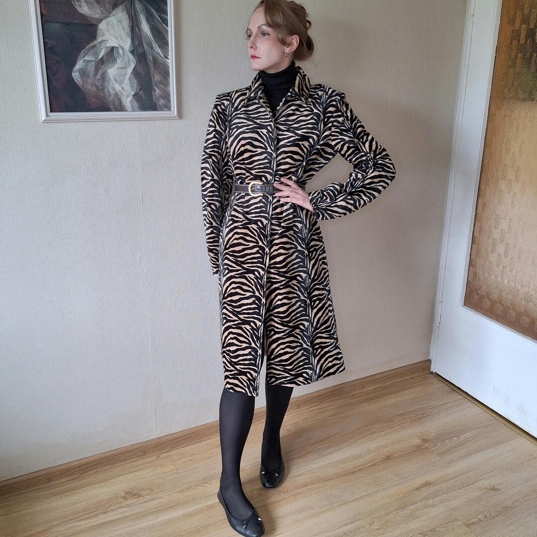 Vintage Zebra Print Faux Fur Midi Coat - Size L - Etsy