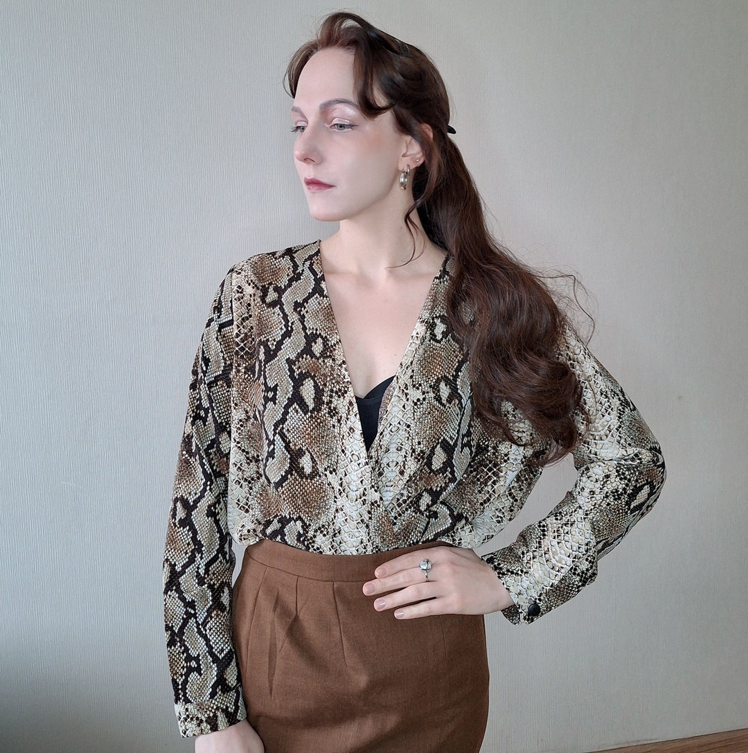 Vintage Snakeskin Animal Print Wrap Blouse in Brown - Etsy